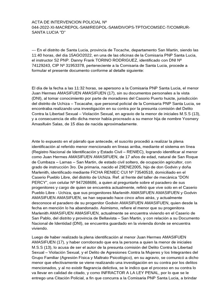 ACTA Control de Identidad | PDF