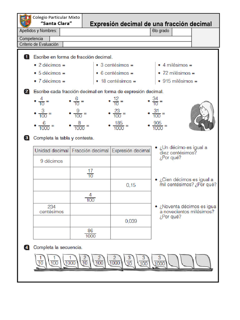 Práctica 37 Expresión Decimal de Una Fracción Decimal | PDF