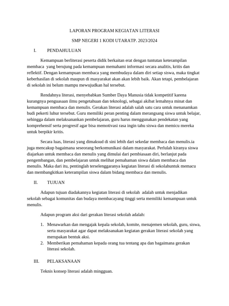 Laporan Program Kegiatan Literasi | PDF