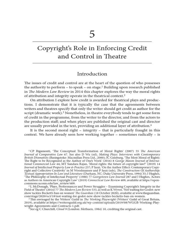 Performing Copyright Law, Theatre and Authorship - (5. Copyright's Role ...