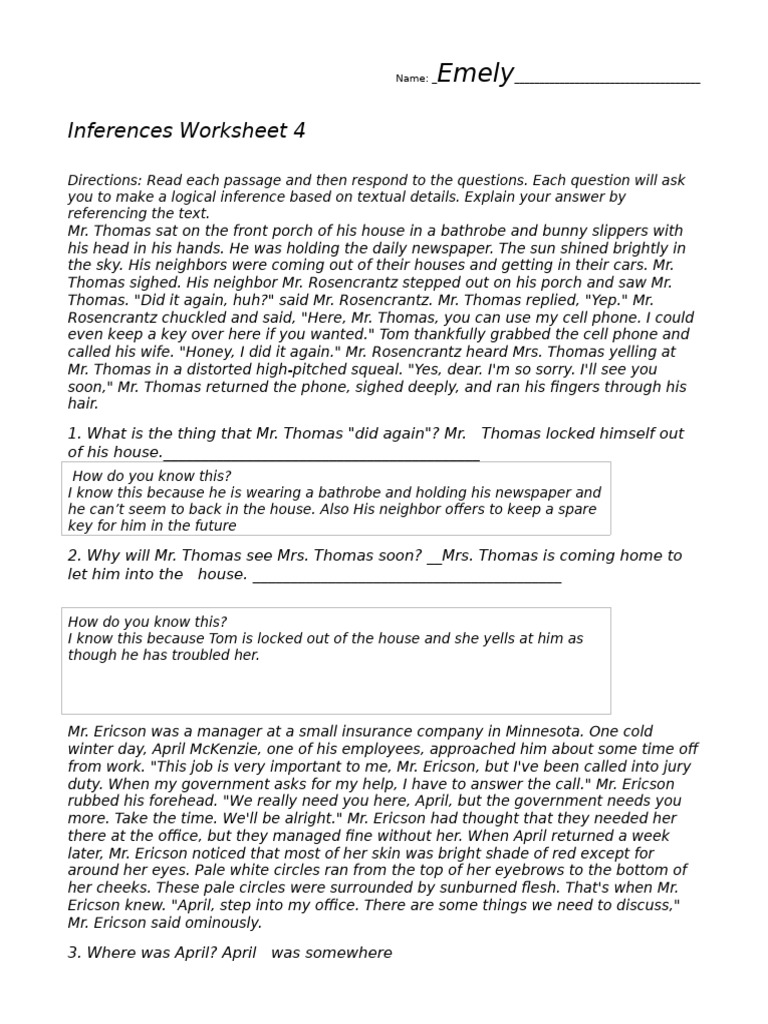 Inferences Worksheet 4 | PDF | Toothbrush