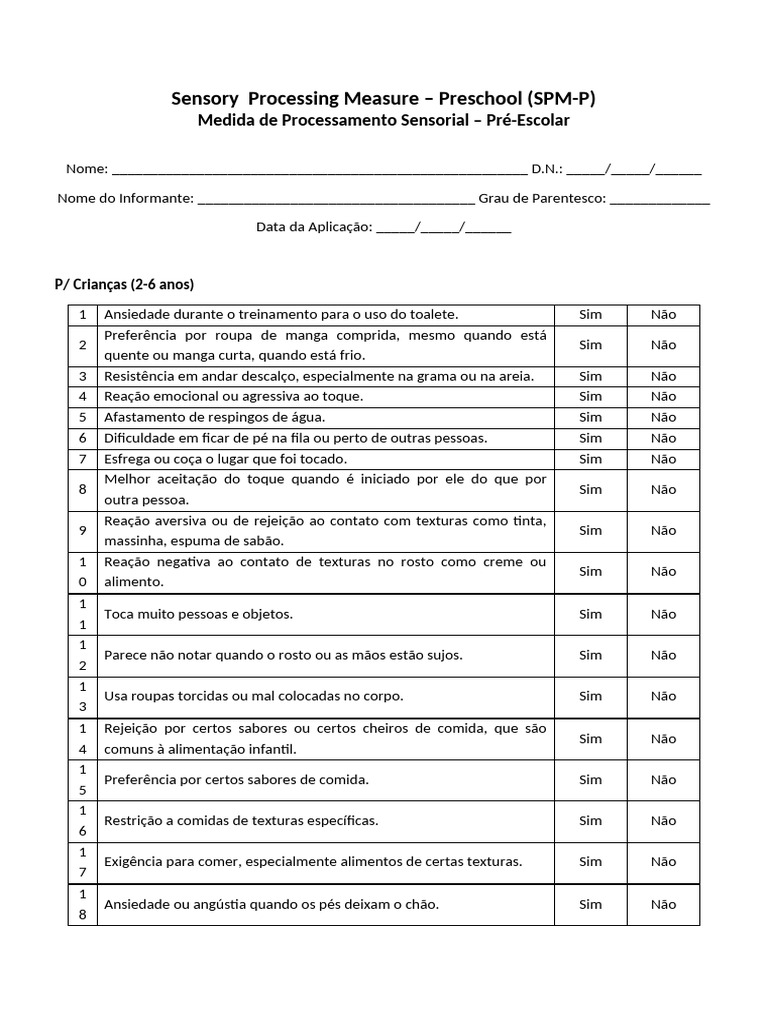 Escala (SPM-P) 2-6 anos | PDF