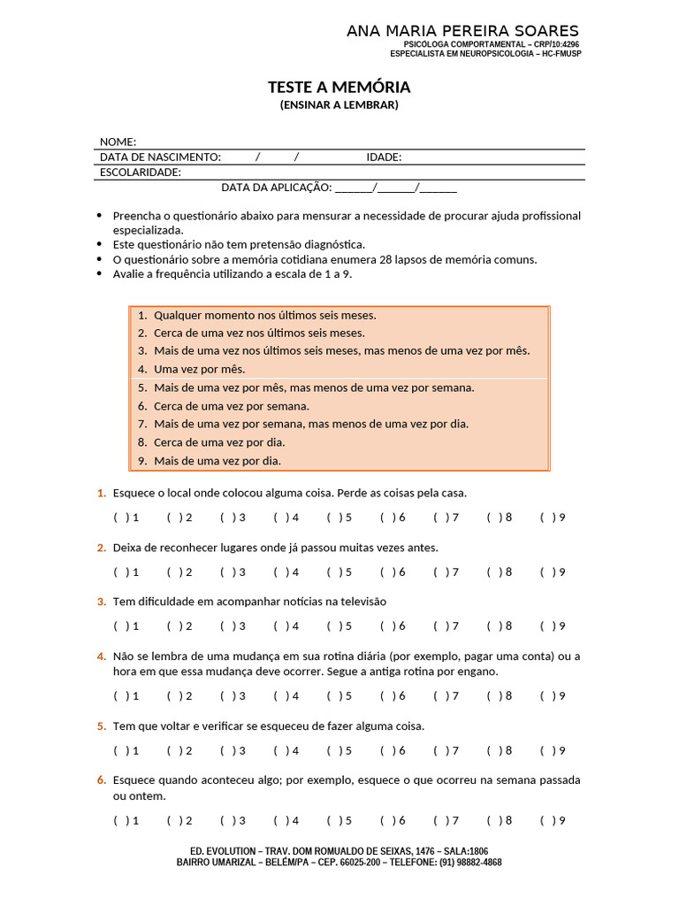Teste A Memória (Ensinar A Lembrar) | PDF