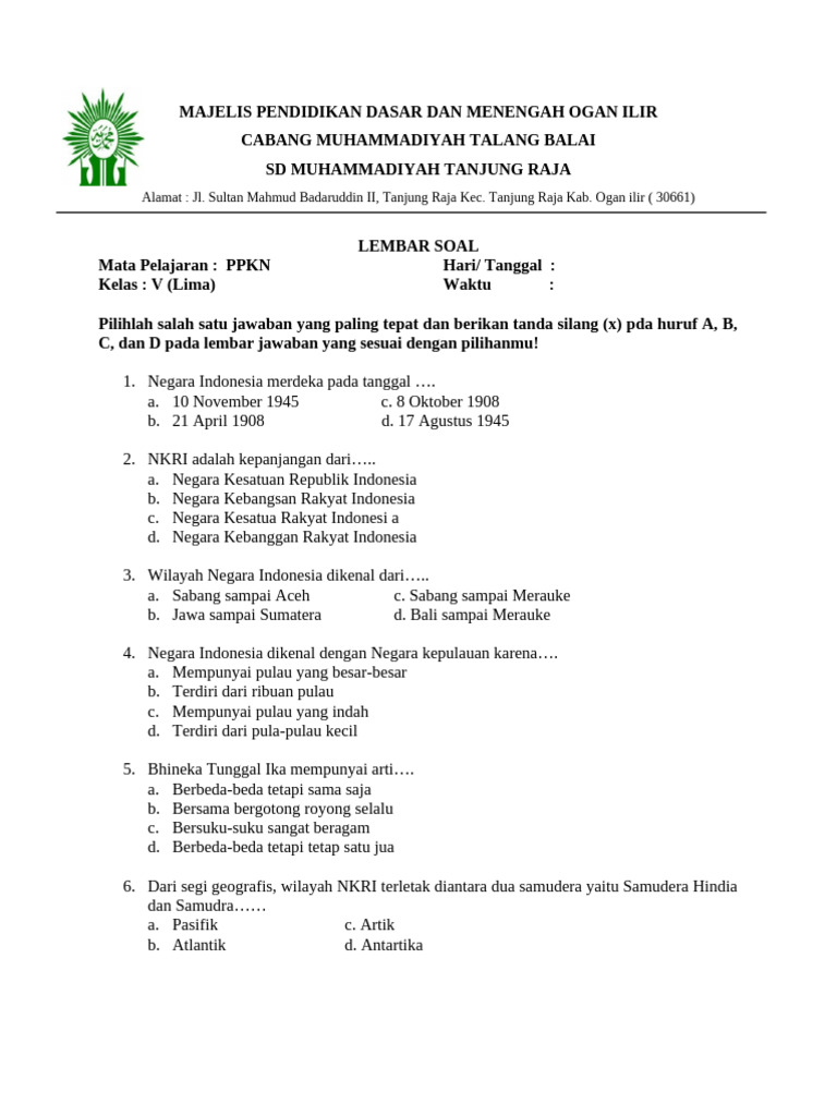 PTS PPKN Kelas 5 Kumer | PDF