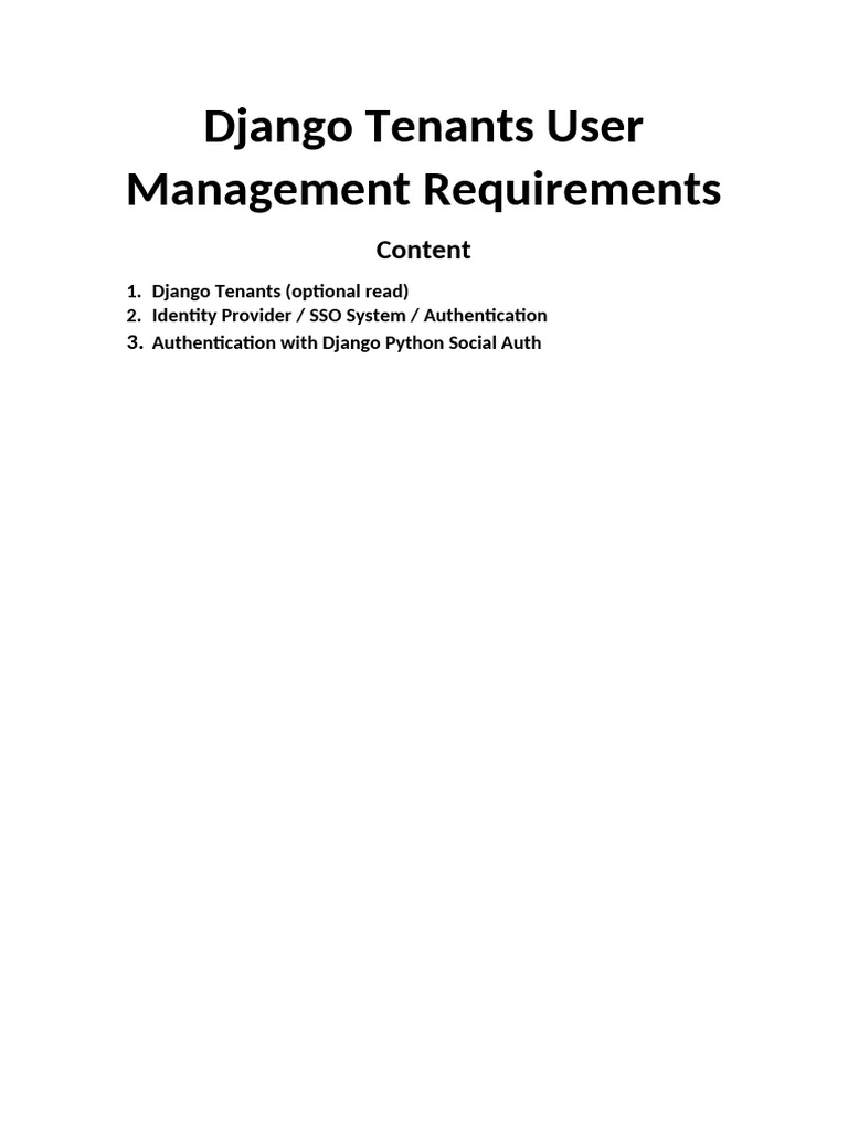 Django Tenants User Management Requirements | PDF | User (Computing) | Authentication