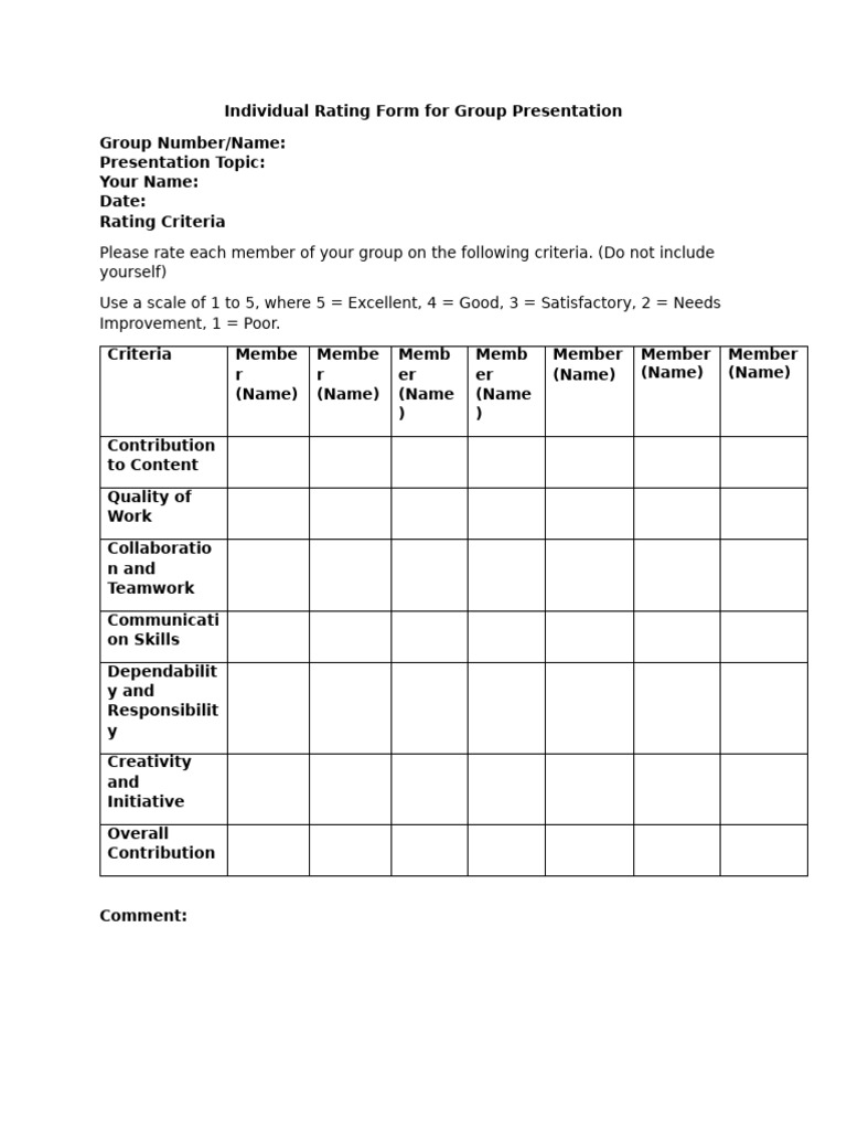 Individual Rating Form for Group Presentation | PDF