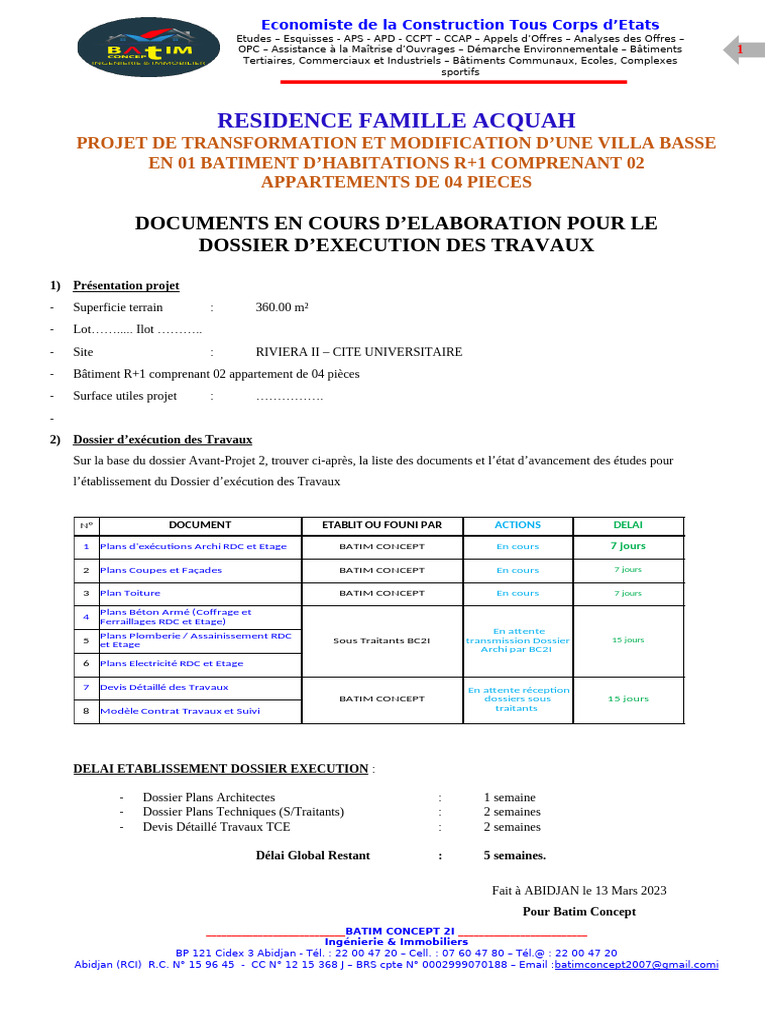 Annexe 1 - Documents pour Dossier Exécution | PDF
