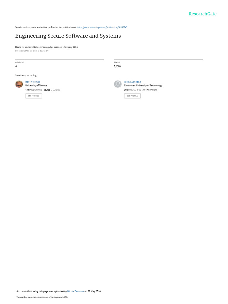 Erlingsson Wieringa - Engineering Secure Software and Systems | PDF