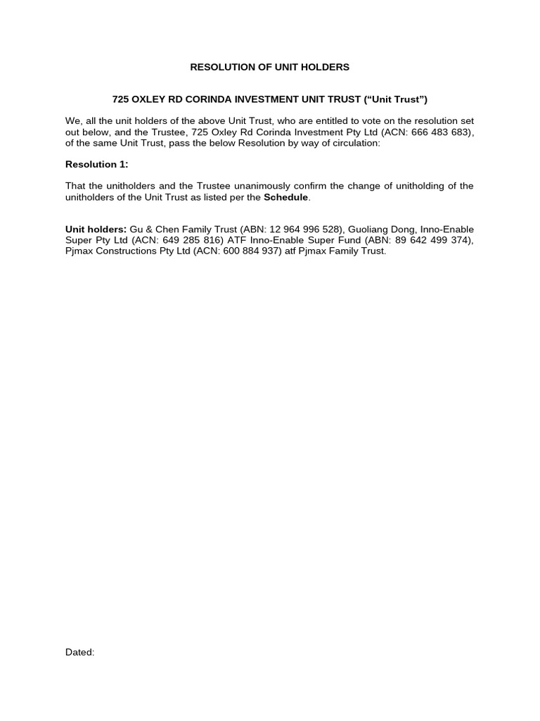 Unit Trust Resolution - Draft | PDF | Finance & Money Management