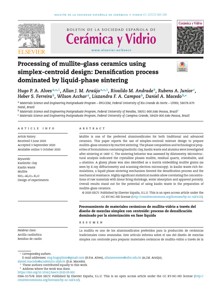 Processing of Mullite-Glass Ceramics Using Simplex-Centroid Design ...