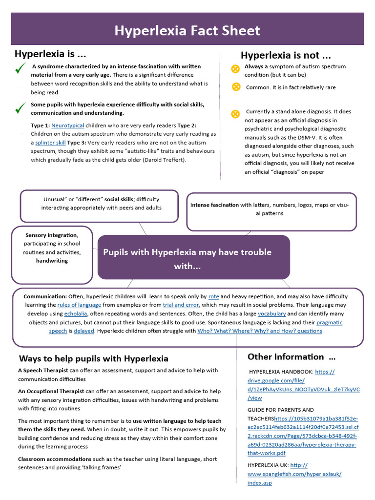 SEND Fact Sheet - Hyperlexia | PDF | Autism Spectrum | Science ...