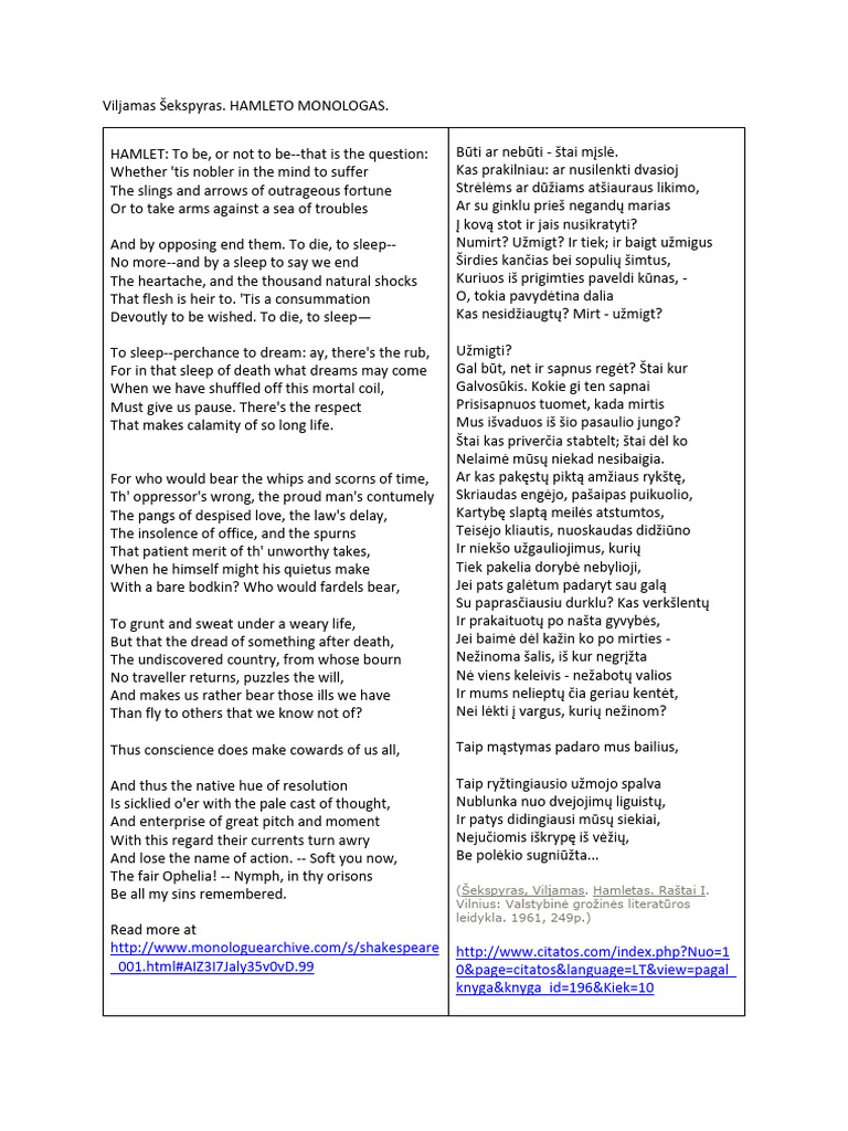 Hamleto Monologas | PDF