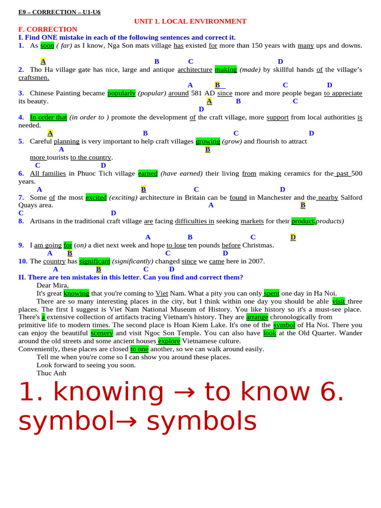 Correction E9 (Unit 1-6) | PDF