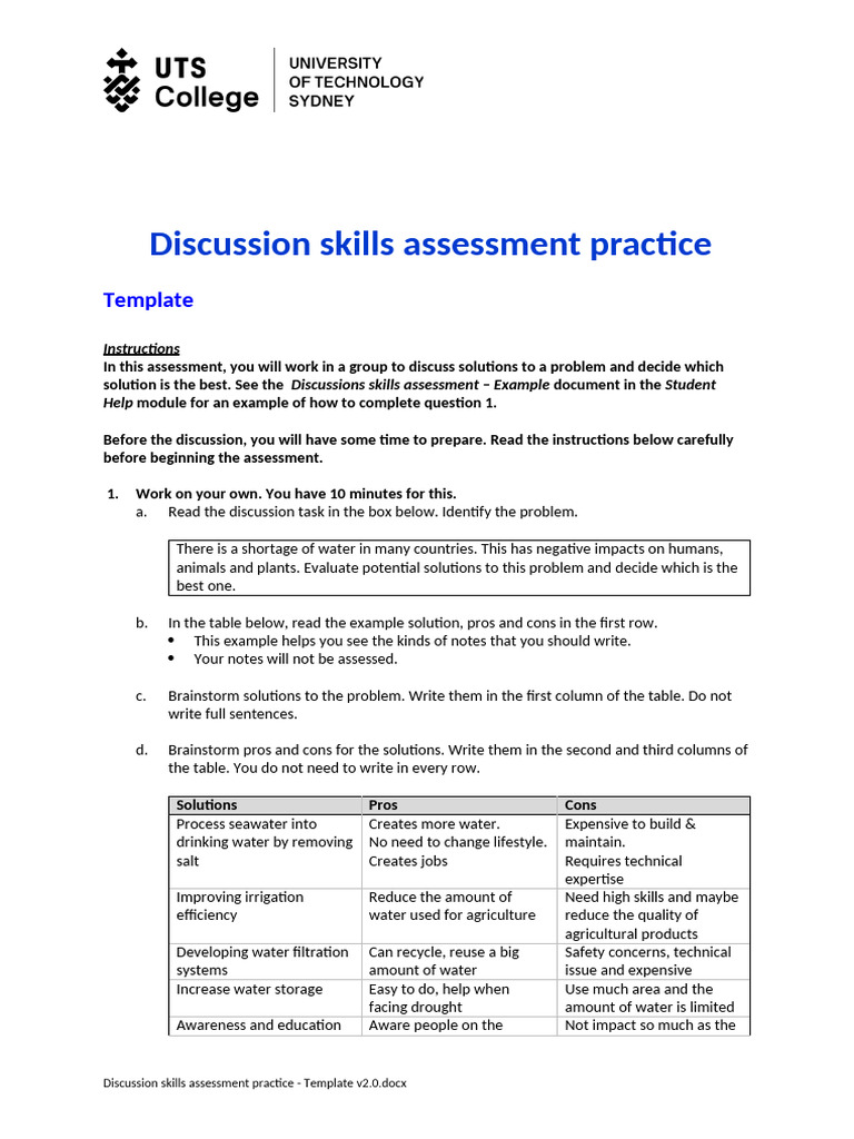 Discussion Skills Assessment Practice - Template | PDF | Water