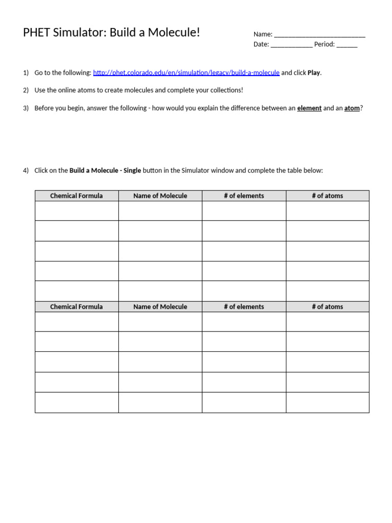 Build A Molecule Lab - Phet | PDF