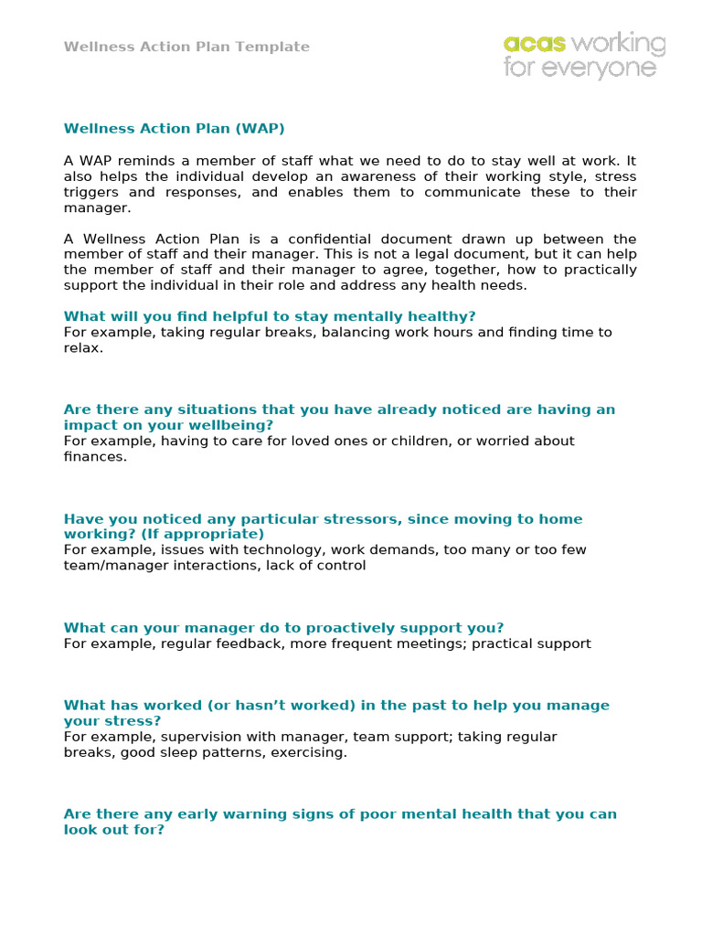 Handout - Wellness Action Plan - Sep 22 JW | PDF
