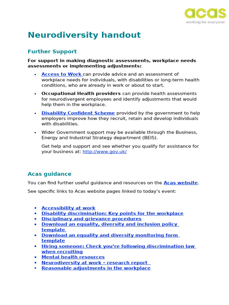 Handout - Further Support Neurodiversity - JW Sep 22 | PDF