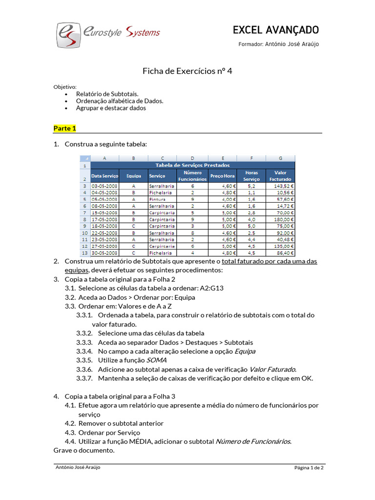Exercicio 4 Excel Interm Subtotal Filtros Agrupar | PDF