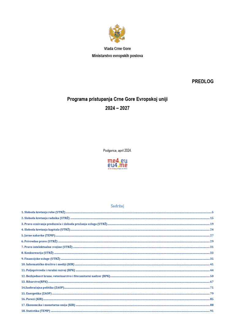 Predlog Programa Pristupanja Crne Gore Evropskoj Uniji 2024 2027 | PDF