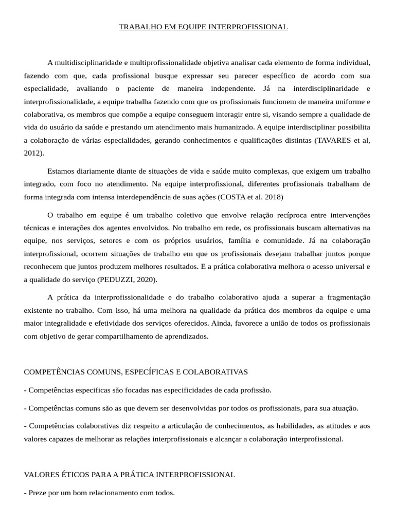 TRABALHO EM EQUIPE INTERPROFISSIONAL | PDF