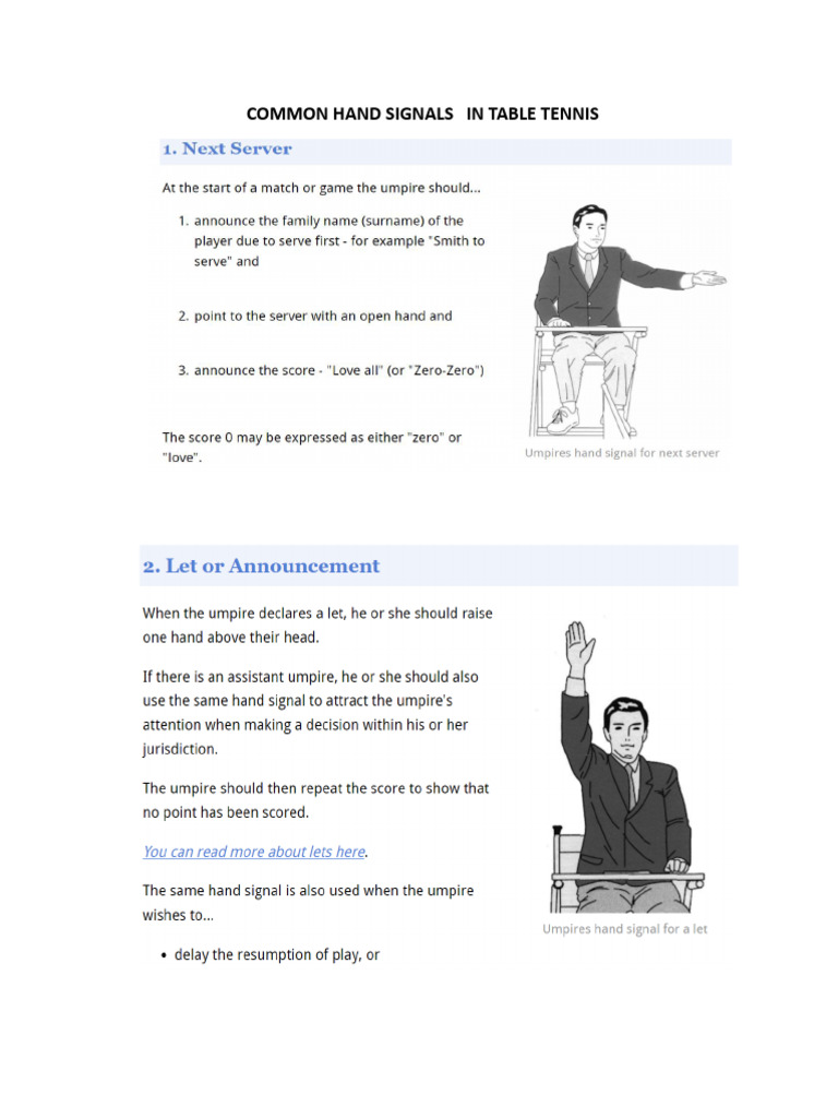 Common Hand Signals in Table Tennis | PDF