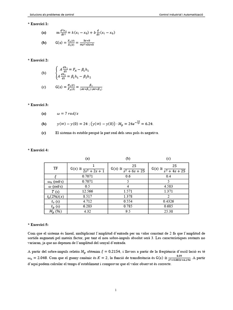 Solucions Exercicis Regulacio Ca | PDF