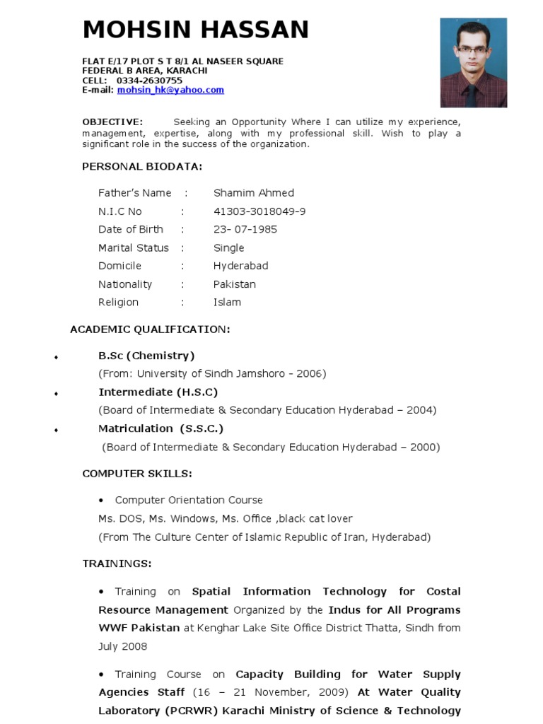 CV Mohsin Hassan | PDF | Karachi | Pakistan