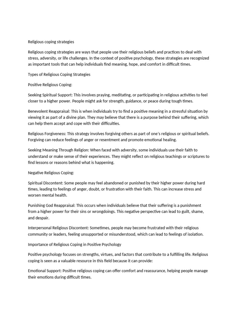 Religious Coping Positive Psychology | PDF | Forgiveness | Career & Growth