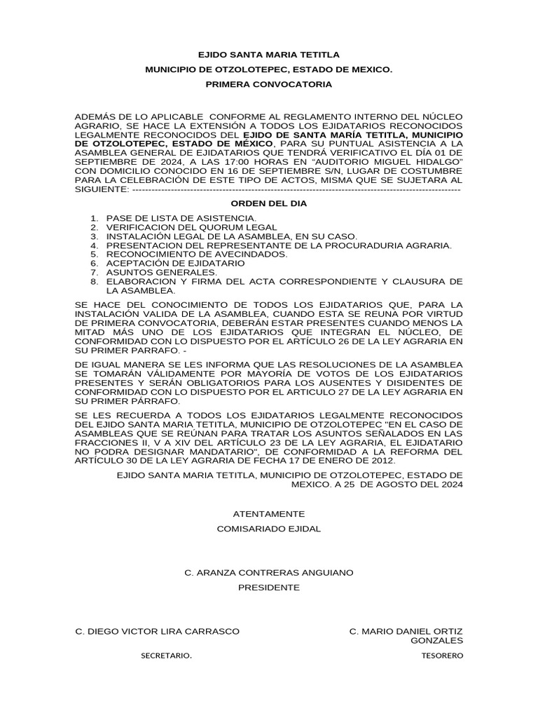 Asamblea Ejidal en Santa María Tetitla | PDF | México | Gobierno