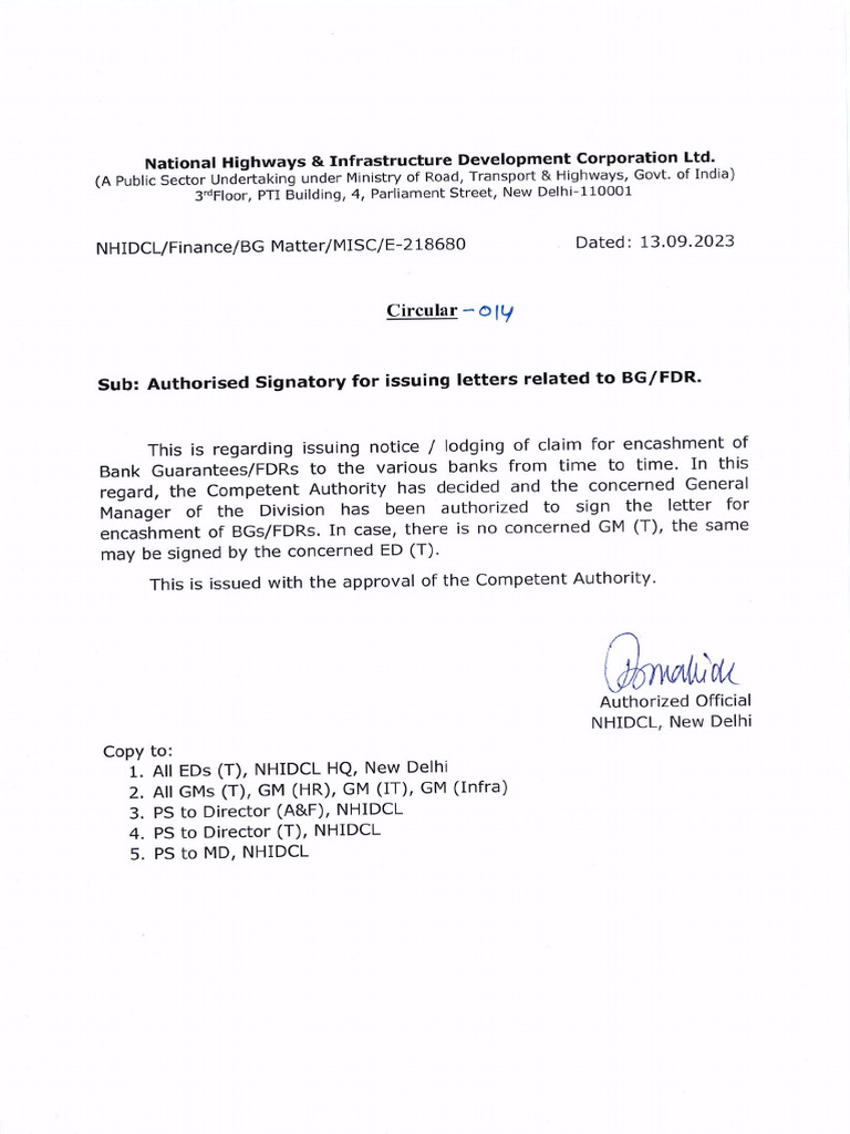 Circular-014 Authorized Signatory For Issuing Letters Related To BGFDR ...