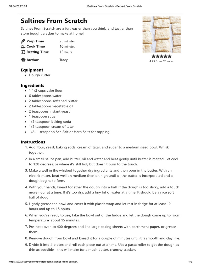 Saltines From Scratch - Served From Scratch | PDF