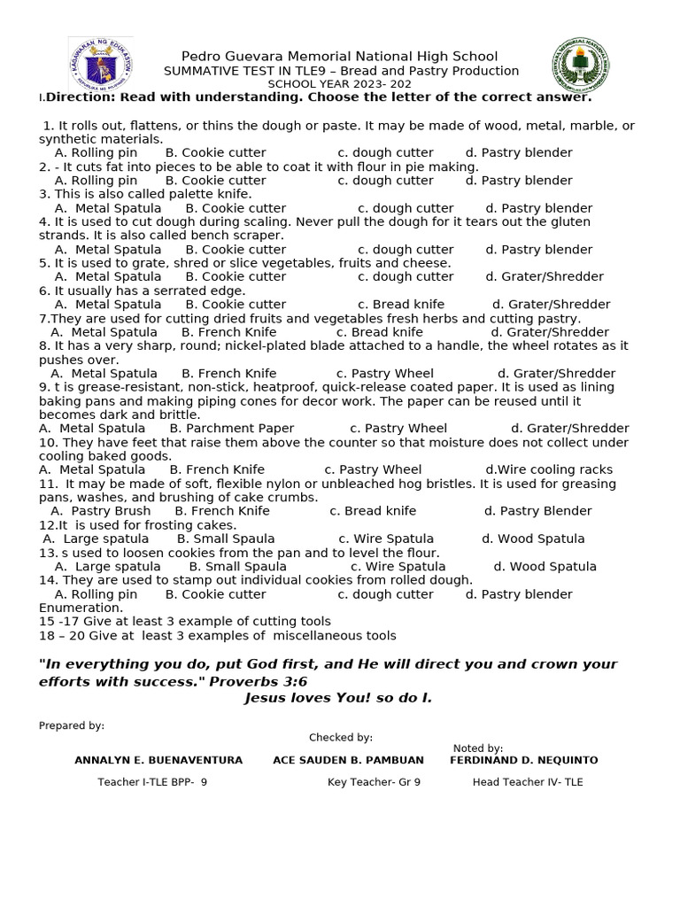 2nd Quarter Summative Test - BPP | PDF