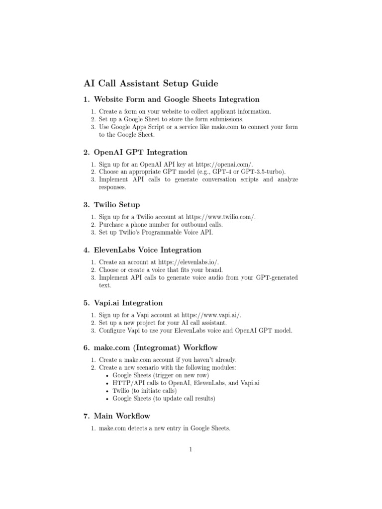 AI Call Assistant Setup Guide | PDF