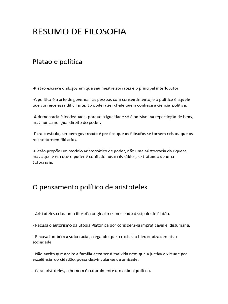 RESUMO DE FILOSOFIA | PDF