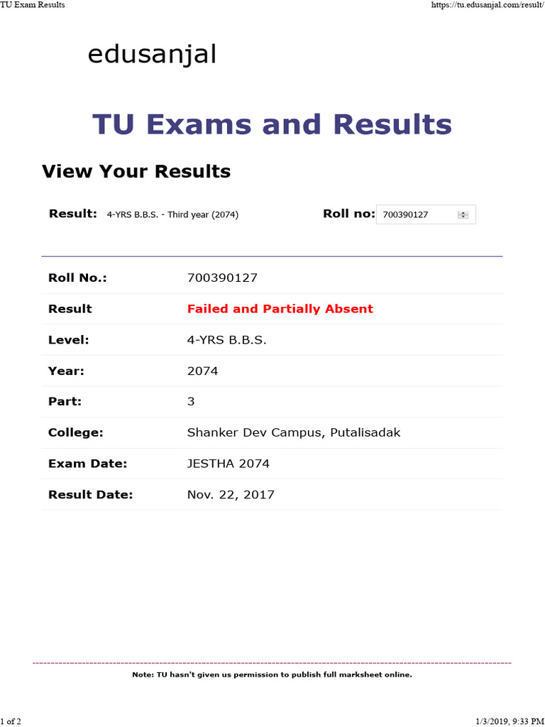TU Exam Results | PDF