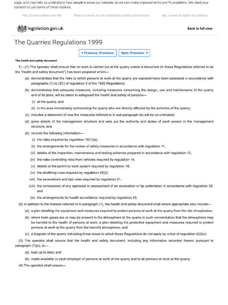 Quarry Regulations 1999 | PDF