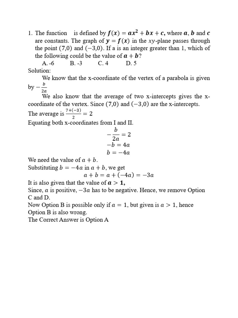 Parabola Solved | PDF | Quadratic Equation | Mathematical Relations