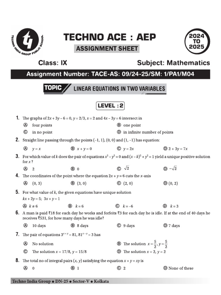 Chapter 04 Linear Equations (Ass - L 2) IX (Math) | PDF