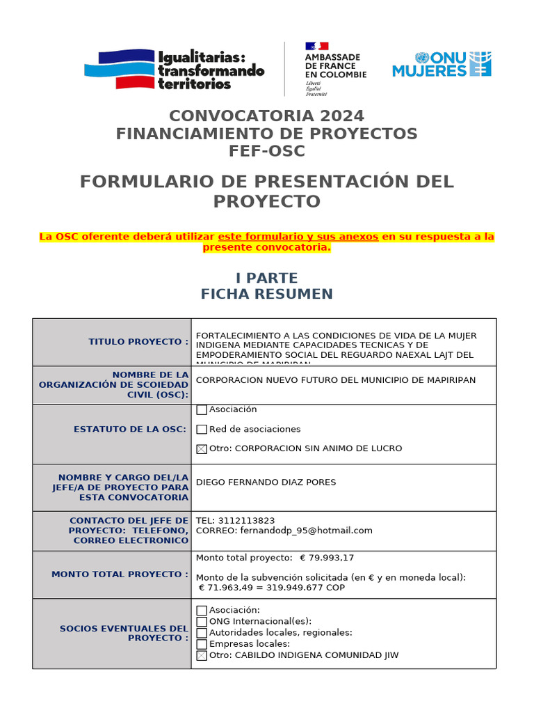 Formulario de Presentacion Del Proyecto Final | PDF