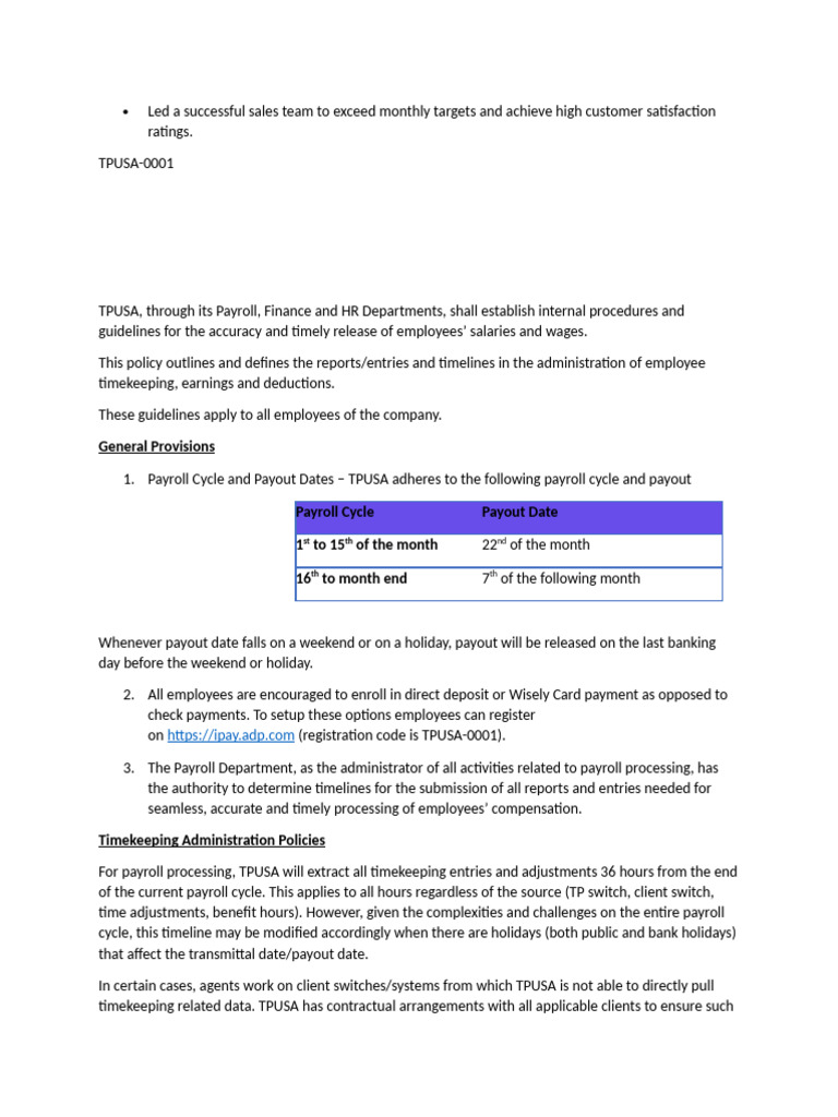 Teleperformance Payout | PDF