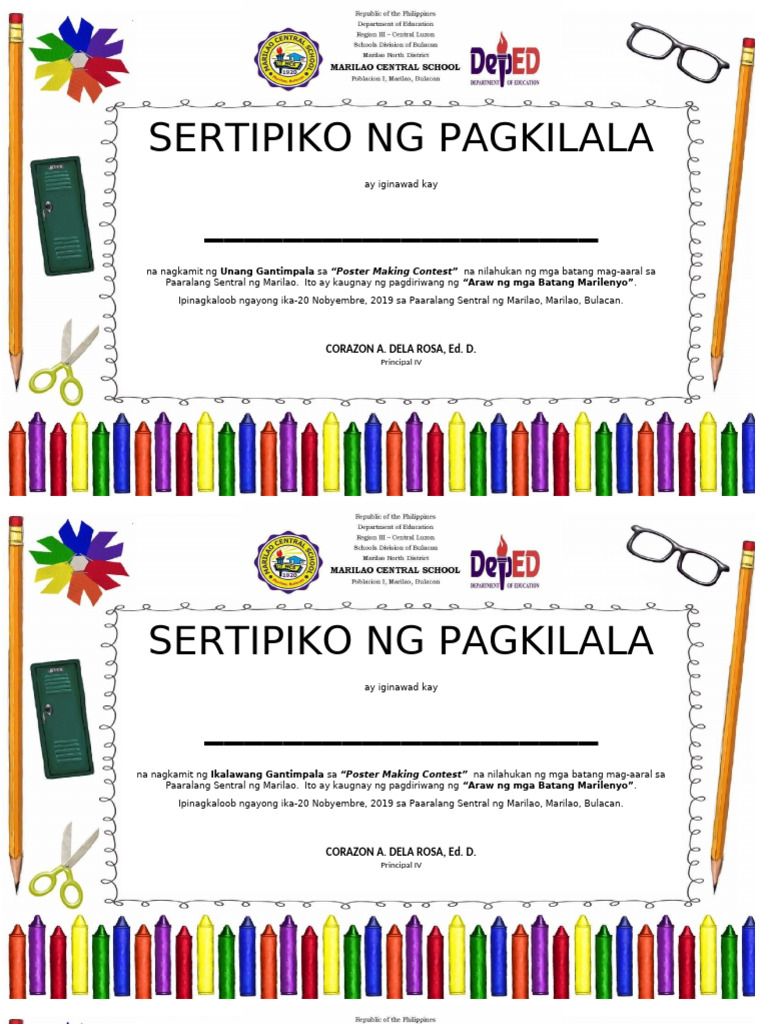 certificate- contest-batang marilenyo-poster making | PDF