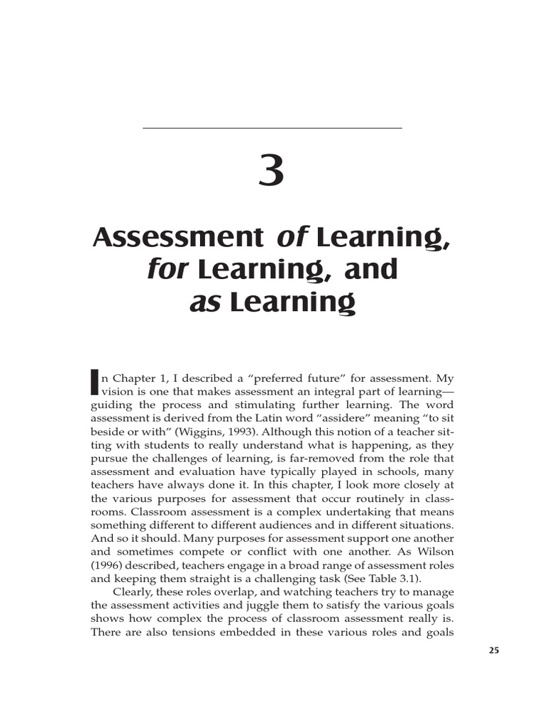 Assessment As Learning Using Classroom Assessment ... - (Chapter 3 ...