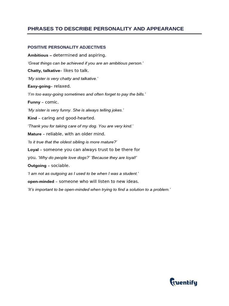 Personality and Appearance | PDF