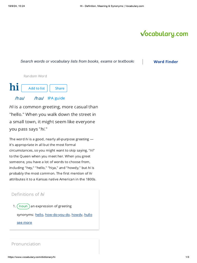 Hi - Definition, Meaning & Synonyms | PDF