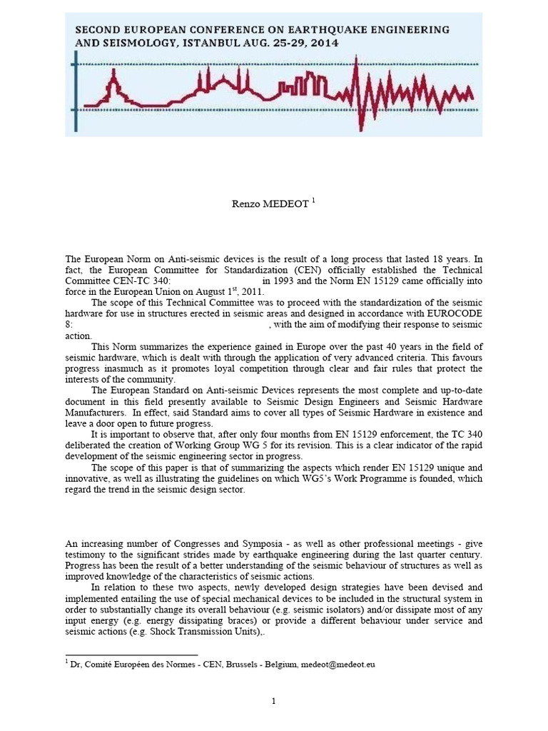 Application and Revision of The European Norm en 15129 On Anti-Seismic ...