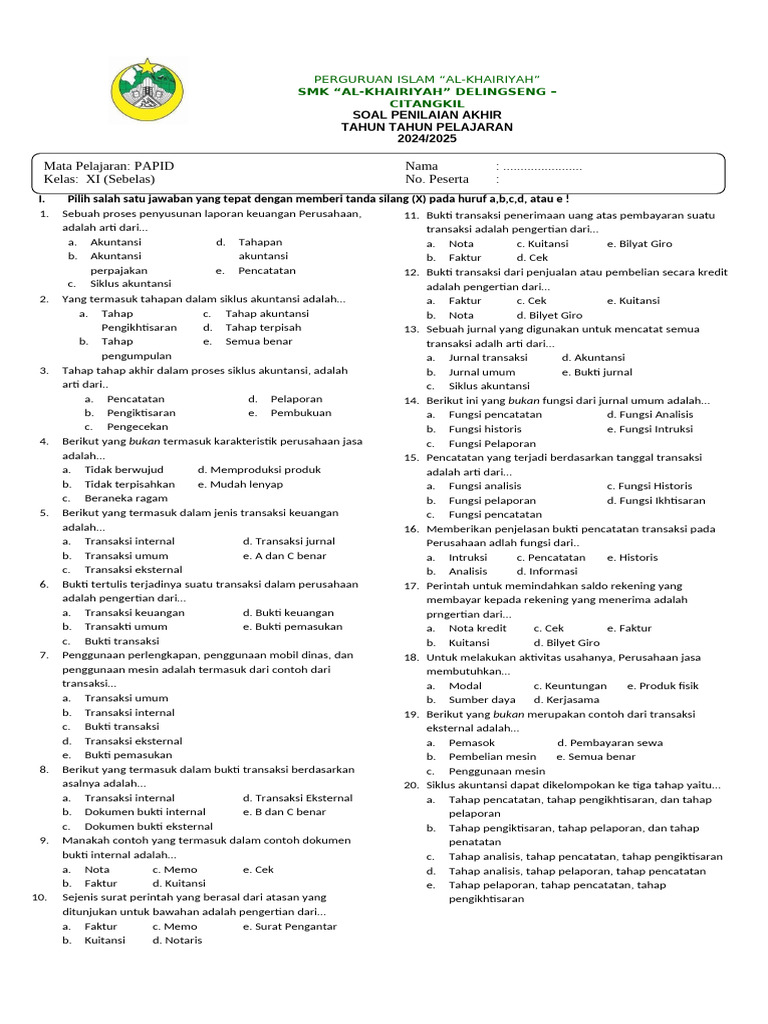 Soal PAPID XI 2024 | PDF
