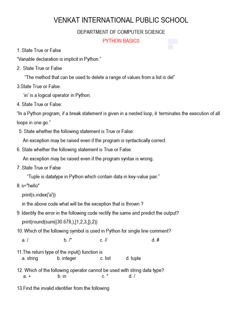 QUESTION BANK - PYTHON - Signed | PDF