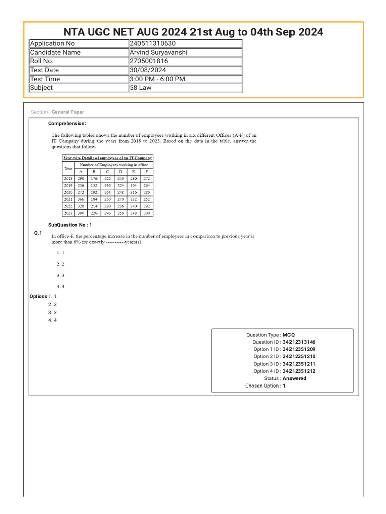Ugc Net Answer Sheet | PDF