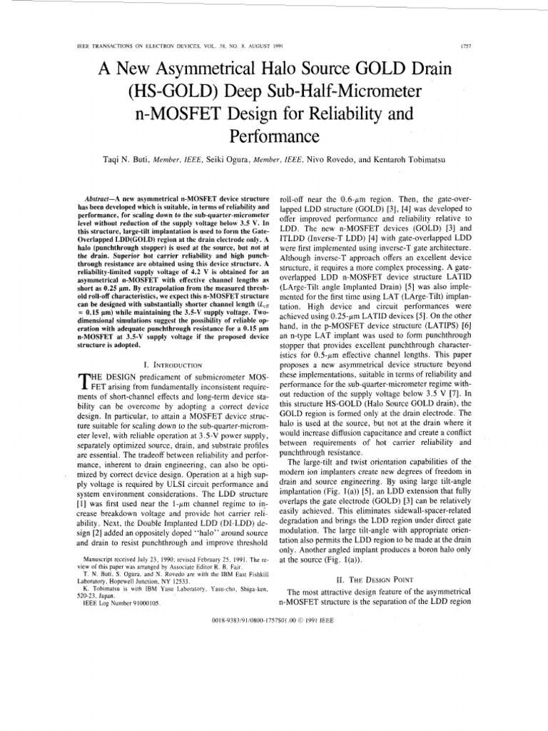 New Asymmetrical Halo Source GOLD Drain (HS-GOLD) Deep Sub-Half-Micrometer n-MOSFET Design For ...