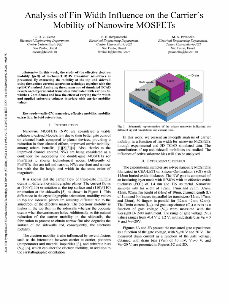 Analysis of Fin Width Influence On The Carriers Mobility of Nanowire ...